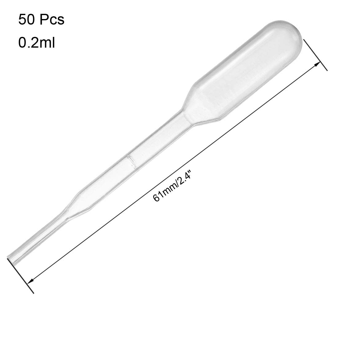 uxcell 50 Pcs Plastic Disposable Pipettes 0.2ml, Clear Transfer Pasteur Pipettes, 61mm Length, Liquid Dropper for Lab