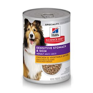 hill's science diet sensitive stomach & skin, adult 1-6, stomach & skin sensitivity support, wet dog food, chicken & vegetables loaf, 12.8 oz can, case of 12