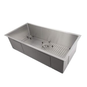 zline 33" meribel undermount single bowl stainless steel kitchen sink with bottom grid (srs-33)