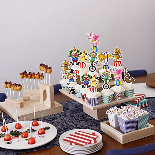 48 Pieces Circus Animal Cupcake Topper for Carnival Themed Baby Shower Kids Birthday Party Favor Supplies Lion Bear Elephant Cake Decorations