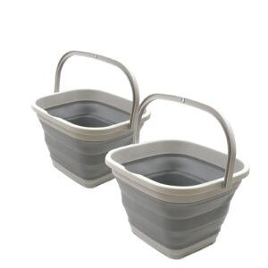 sammart set of 2-11l (2.9 gallon) collapsible rectangular handy basket/bucket (2, grey)