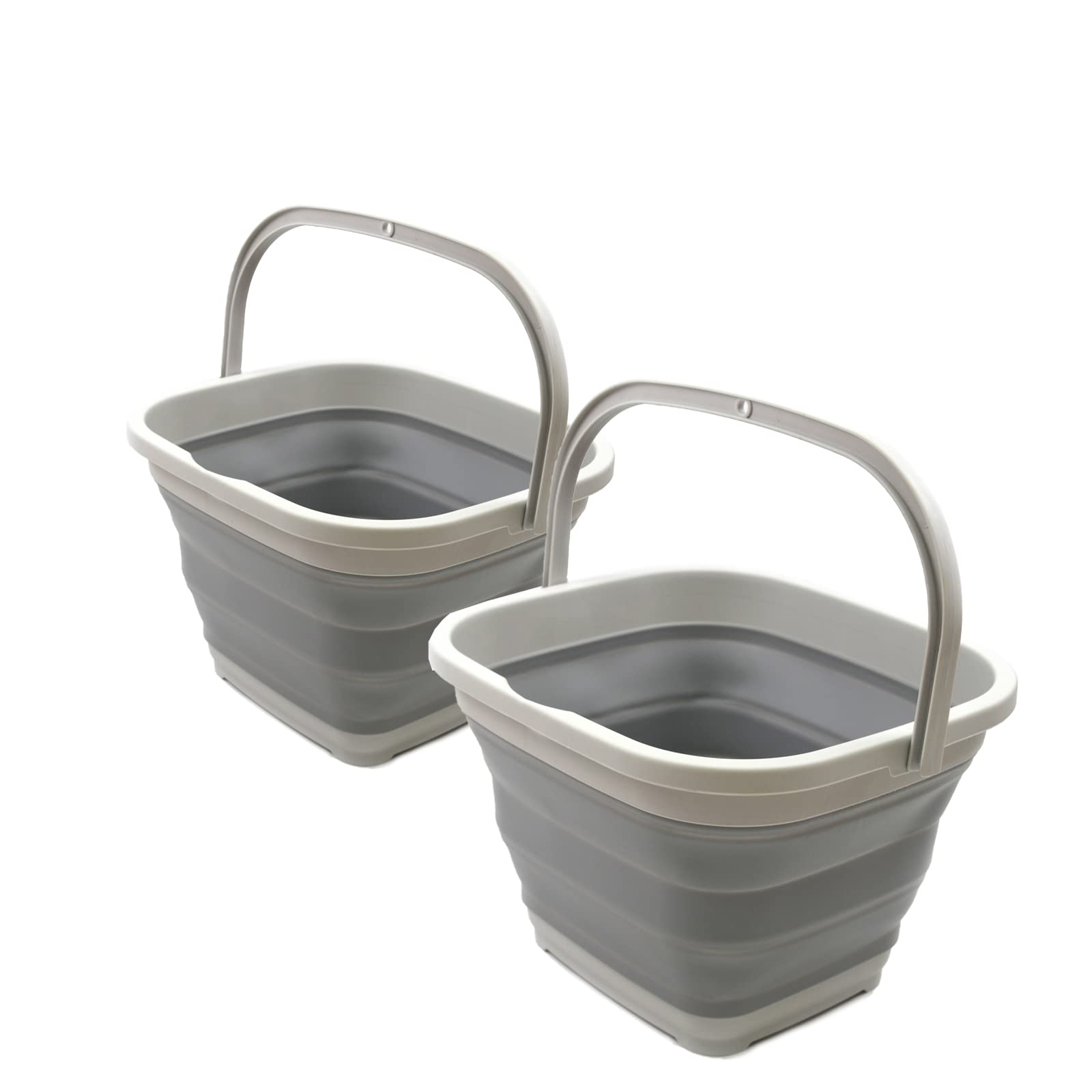 SAMMART Set of 2-11L (2.9 Gallon) Collapsible Rectangular Handy Basket/Bucket (2, Grey)