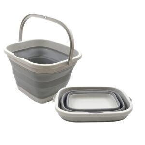 SAMMART Set of 2-11L (2.9 Gallon) Collapsible Rectangular Handy Basket/Bucket (2, Grey)