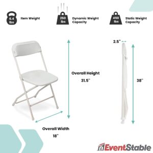 EventStable TitanPRO White Plastic Folding Chair - Lightweight Foldable Outdoor Chair - Durable Patio Chairs - Chairs Set for Parties Banquet Events - 100 Pack