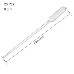 uxcell 20 Pcs Plastic Disposable Pipettes 0.5ml, Clear Transfer Pasteur Pipettes, 112mm Length, Liquid Dropper for Lab