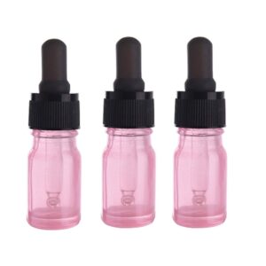 3pcs pink glass essential oil dropper bottles containers empty round bottles with glass eye dropper dispenser for transfer storing oils perfume aromatherapy lotion cosmetic sample liquid (5ml)