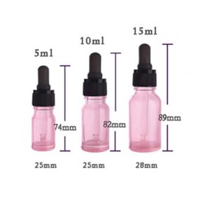 3Pcs Pink Glass Essential Oil Dropper Bottles Containers Empty Round Bottles with Glass Eye Dropper Dispenser for Transfer Storing Oils Perfume Aromatherapy Lotion Cosmetic Sample Liquid (5ML)