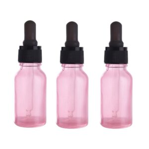 3pcs pink glass essential oil dropper bottles containers empty round bottles with glass eye dropper dispenser for transfer storing oils perfume aromatherapy lotion cosmetic sample liquid (15ml)