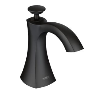 moen s3948bl transitional deck mounted kitchen soap dispenser with above the sink refillable bottle, matte black