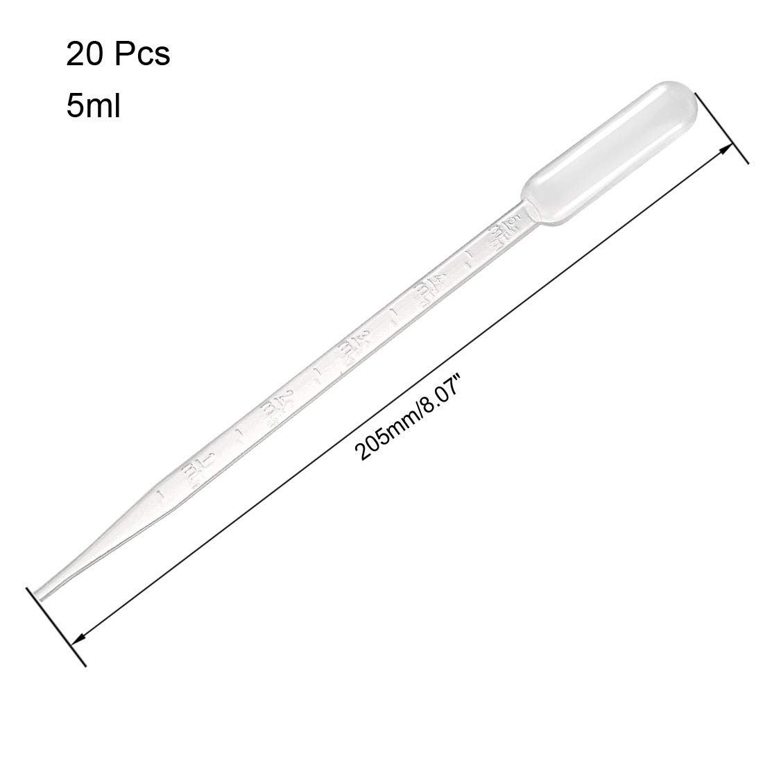 uxcell 20 Pcs Plastic Disposable Pipettes 5ml, Clear Graduated Transfer Pipettes, 205mm Length, Liquid Dropper for Lab