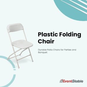 EventStable TitanPRO White Plastic Folding Chair - Lightweight Foldable Outdoor Chair - Durable Patio Chairs - Chairs Set for Parties Banquet Events - 100 Pack