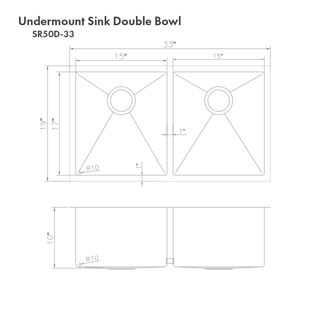 ZLINE 33" Anton Undermount Double Bowl Stainless Steel Kitchen Sink with Bottom Grid (SR50D-33)