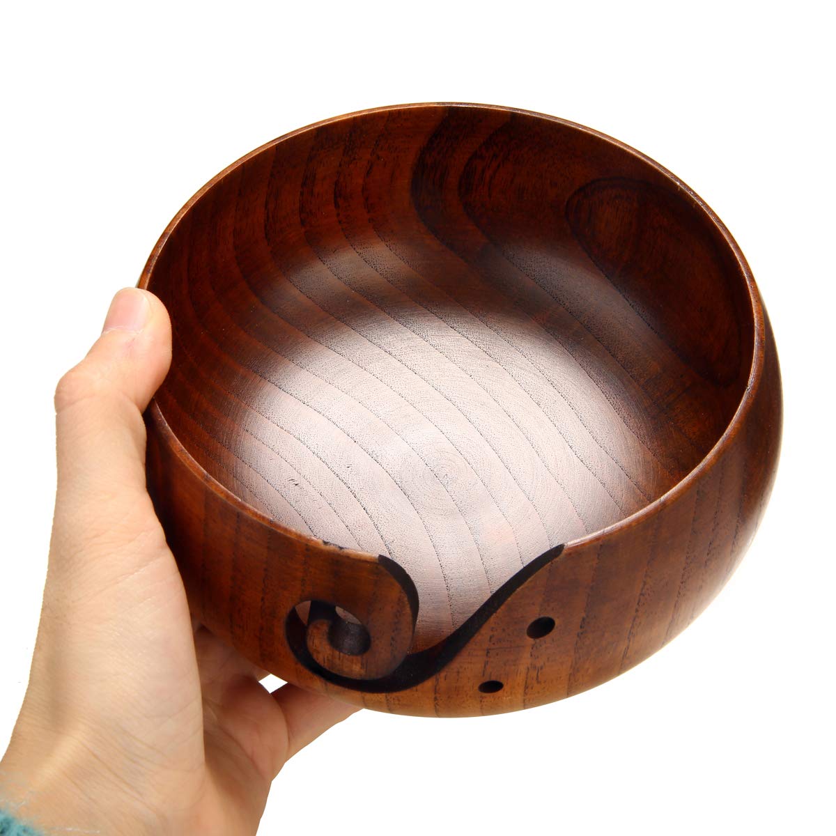 Freyamall Wooden Yarn Bowl with Holes Holder Handcrafted Knitting Yarn Needlework Crochet Storage Organizer, Perfect for Mother's Day!