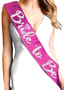 rhinestonesash bride sash bachelorette party pink - silver sparkle diamond bride to be hot pink premium bridal grade satin sash - magenta sash(slvdiab2b)