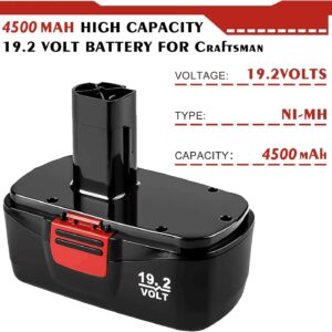 Upgraded to 4500mAh High Capacity C3 Replacement for Craftsman 19.2V Battery Ni-MH Compatible with Craftsman 19.2 Volt 315.115410 315.11485 130279005 1323903 120235021 11375 11376 Cordless Drills