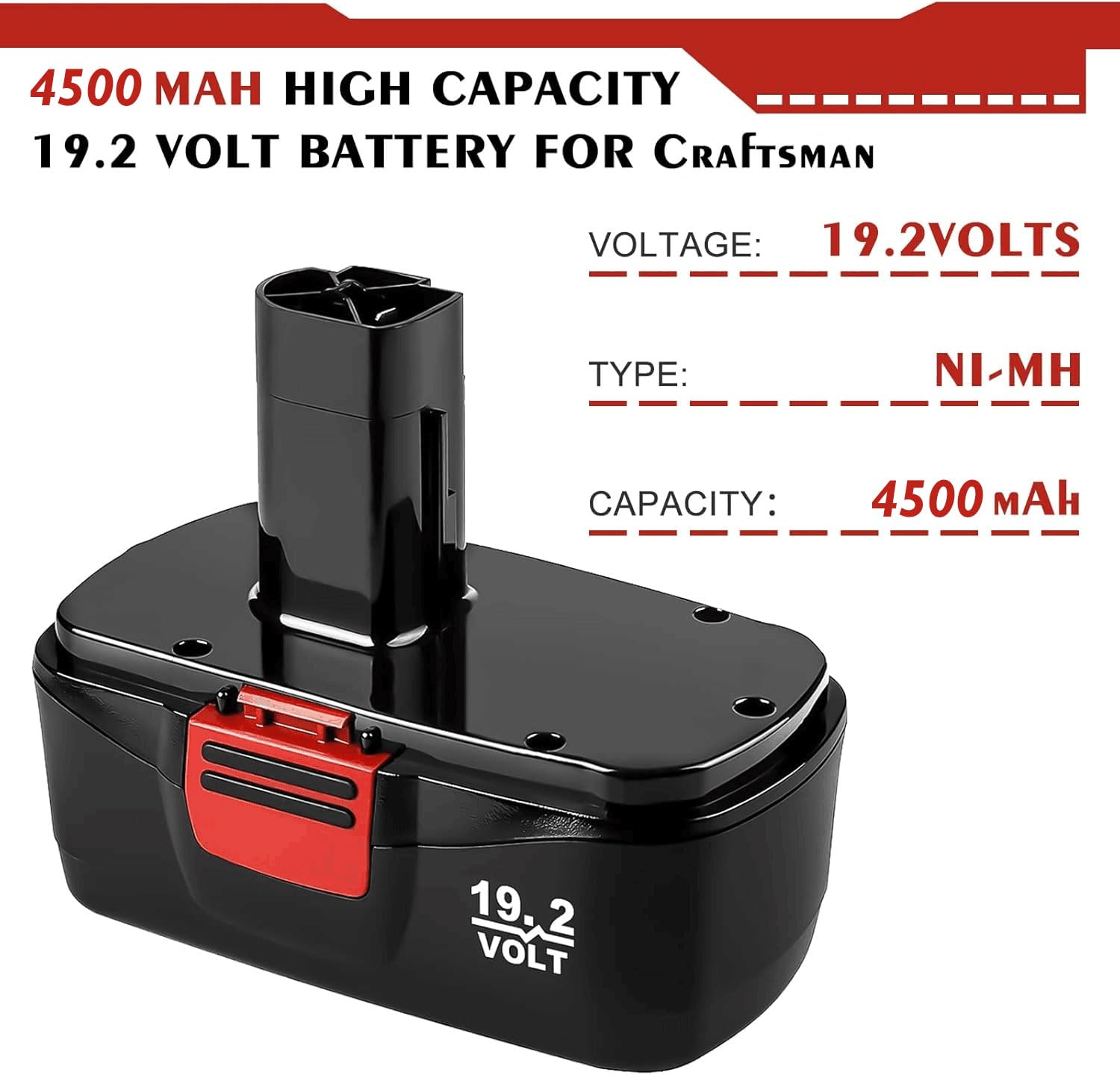 Upgraded to 4500mAh High Capacity C3 Replacement for Craftsman 19.2V Battery Ni-MH Compatible with Craftsman 19.2 Volt 315.115410 315.11485 130279005 1323903 120235021 11375 11376 Cordless Drills