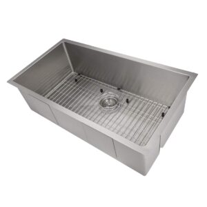 zline 36" meribel undermount single bowl stainless steel kitchen sink with bottom grid (srs-36)