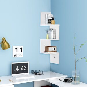 ZeHuoGe White 3 Tiers Wall Mount Corner Shelf Wood Storage Organizer W/Gradienter MDF + Melamine Board 7-7/8"L x 7-7/8"W x 32-1/4"H Height of Each Layer 7-7/8" Home Office US Delivery (White)