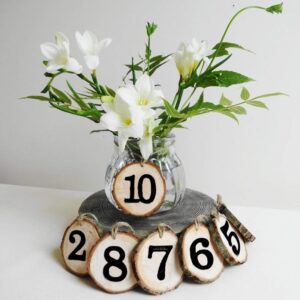 FRECI 10pcs 1-10 Wedding Table Numbers Wooden Table Numbers Hanging Wood Slice Wedding Table Centerpieces for Arts Crafts Wall Decor Wedding DIY Projects