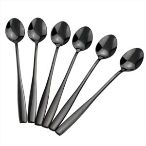 teyyvn black stainless steel iced tea spoon, long handle stirring spoon, set of 8