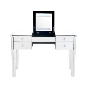 Inspired Home Mirrored Vanity Table - Design: Marabelle | 4 Drawers Lift-up Top | LED | Jewelry Holder | Cosmetics Organizer