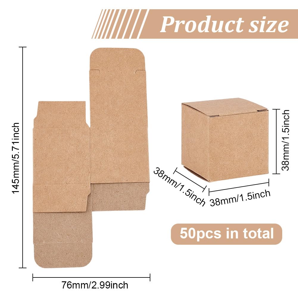 BENECREAT 50PCS Gift Boxes Brown Paper Boxes Party Favor Boxes 1.5x1.5x1.5 Inches with Lids for Gift Wrapping, Wedding Party Favors, Mother's Day Festival Gift Packaging