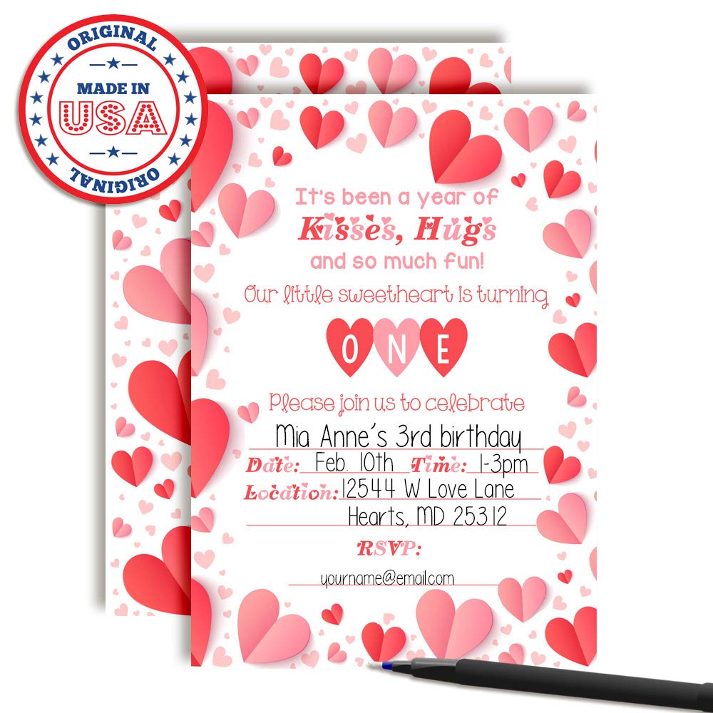 Our Little Sweetheart First Birthday Red and White Valentine Party Invitations, 20 5x7 Fill In Cards with Twenty White Envelopes by AmandaCreation