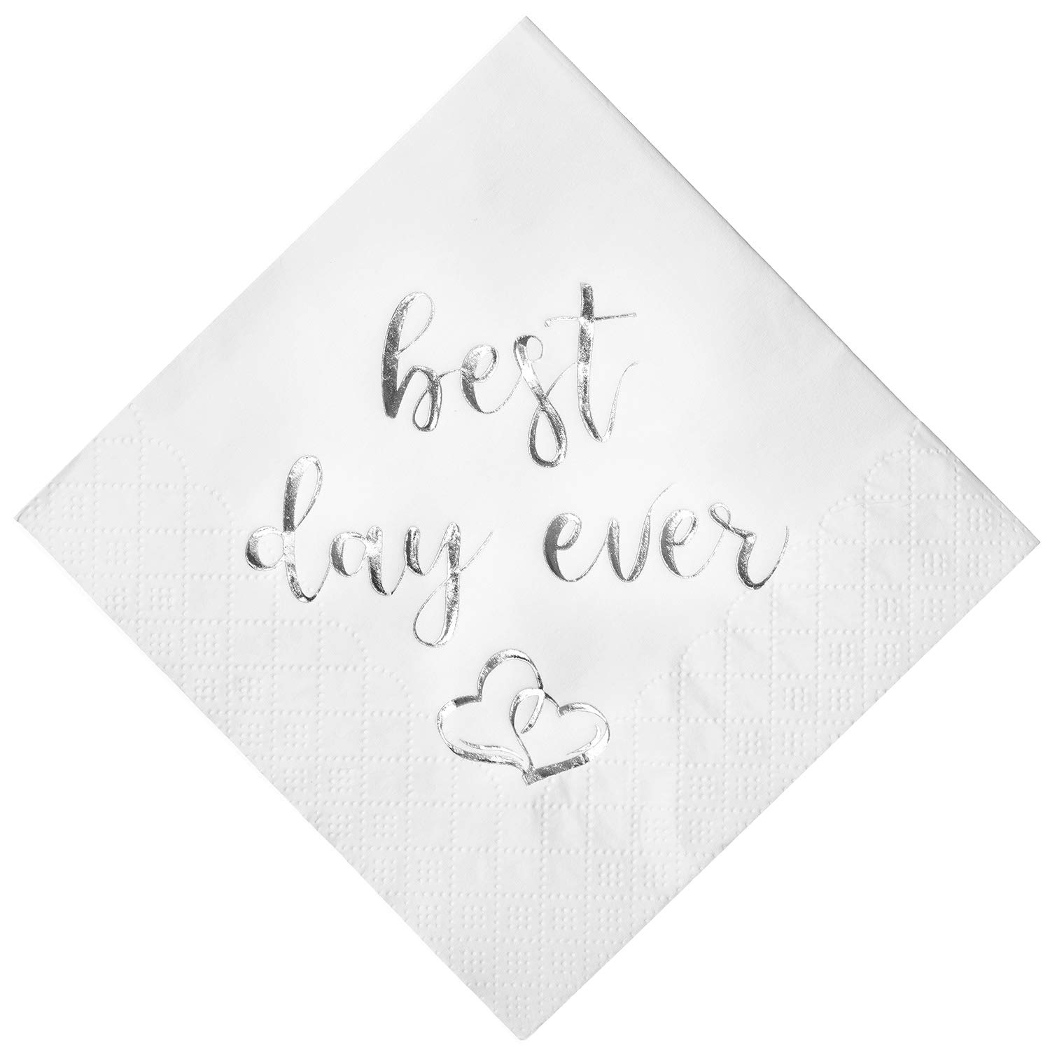 Crisky Best Day Ever Napkins Silver for Wedding Bridal Shower and Engagement Party Decorations,Cocktail Dessert Beverage Napkins 100 Pack, 3-ply