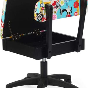 Arrow Sewing H6880 Adjustable Height Hydraulic Sewing and Craft Chair with Under Seat Storage and Printed Fabric, SEW Now SEW Wow Print