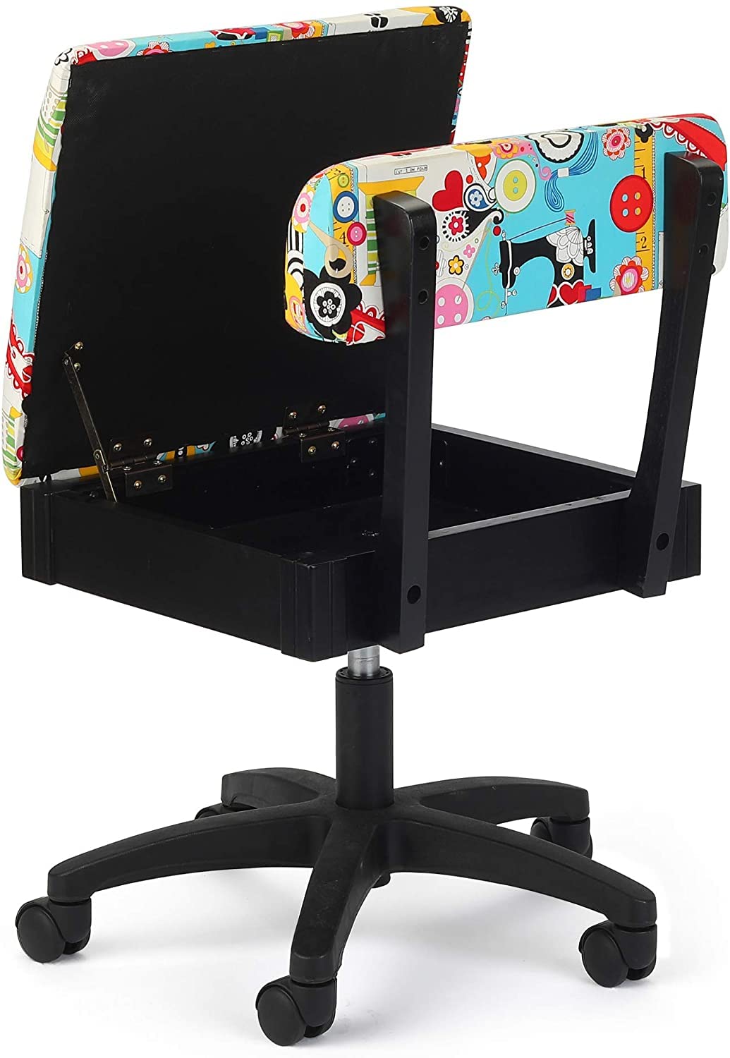 Arrow Sewing H6880 Adjustable Height Hydraulic Sewing and Craft Chair with Under Seat Storage and Printed Fabric, SEW Now SEW Wow Print