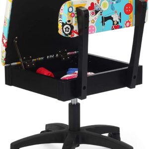 Arrow Sewing H6880 Adjustable Height Hydraulic Sewing and Craft Chair with Under Seat Storage and Printed Fabric, SEW Now SEW Wow Print