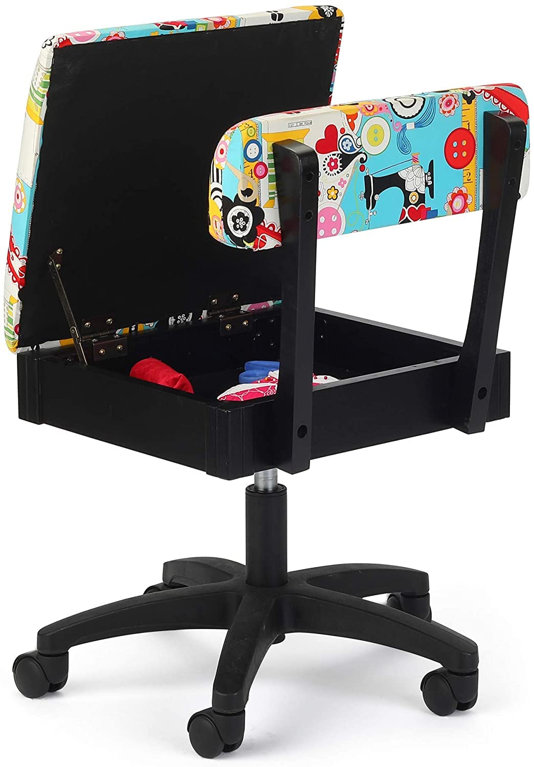 Arrow Sewing H6880 Adjustable Height Hydraulic Sewing and Craft Chair with Under Seat Storage and Printed Fabric, SEW Now SEW Wow Print