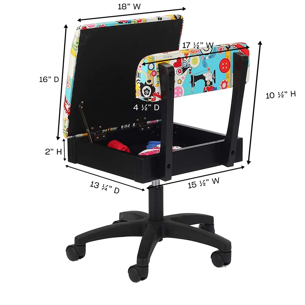 Arrow Sewing H6880 Adjustable Height Hydraulic Sewing and Craft Chair with Under Seat Storage and Printed Fabric, SEW Now SEW Wow Print