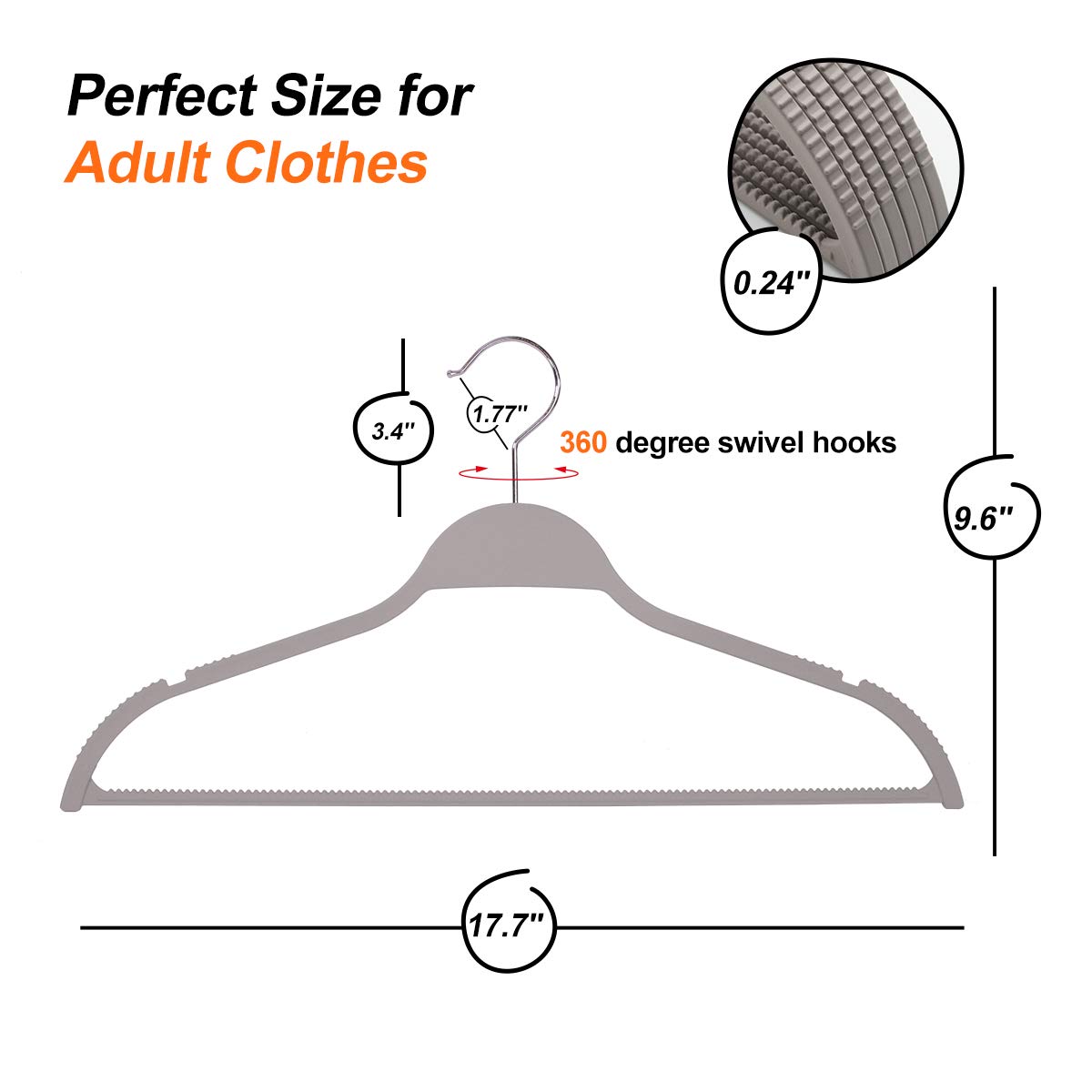 ELONG HOME Plastic Clothes Hangers, Upgraded Rubber Non Slip Plastic Hangers, Non Velvet Durable Slim Clothing Hangers, 17.7 Inches Wide for Adults Clothes, 20 Pack