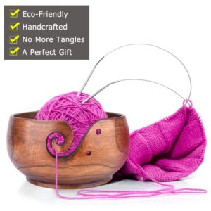 Freyamall Wooden Yarn Bowl with Holes Holder Handcrafted Knitting Yarn Needlework Crochet Storage Organizer, Perfect for Mother's Day!