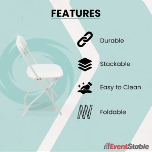 EventStable TitanPRO White Plastic Folding Chair - Lightweight Foldable Outdoor Chair - Durable Patio Chairs - Chairs Set for Parties Banquet Events - 100 Pack