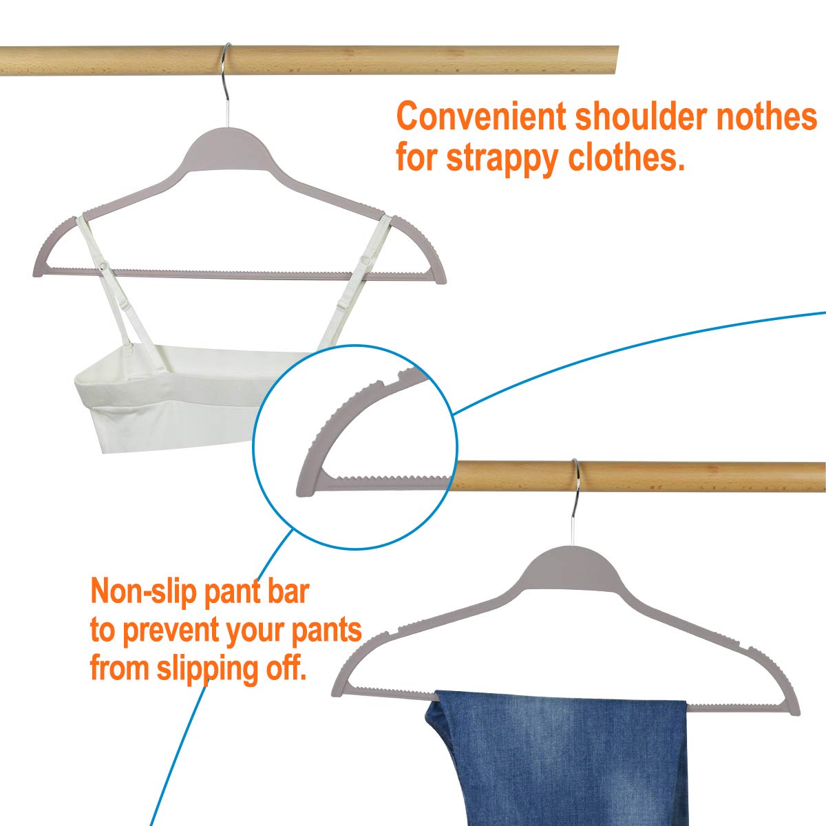 ELONG HOME Plastic Clothes Hangers, Upgraded Rubber Non Slip Plastic Hangers, Non Velvet Durable Slim Clothing Hangers, 17.7 Inches Wide for Adults Clothes, 20 Pack