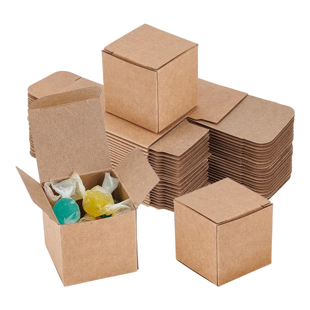 BENECREAT 50PCS Gift Boxes Brown Paper Boxes Party Favor Boxes 1.5x1.5x1.5 Inches with Lids for Gift Wrapping, Wedding Party Favors, Mother's Day Festival Gift Packaging