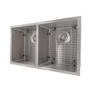 ZLINE 33" Anton Undermount Double Bowl Stainless Steel Kitchen Sink with Bottom Grid (SR50D-33)