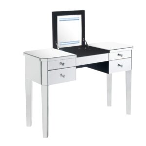 Inspired Home Mirrored Vanity Table - Design: Marabelle | 4 Drawers Lift-up Top | LED | Jewelry Holder | Cosmetics Organizer