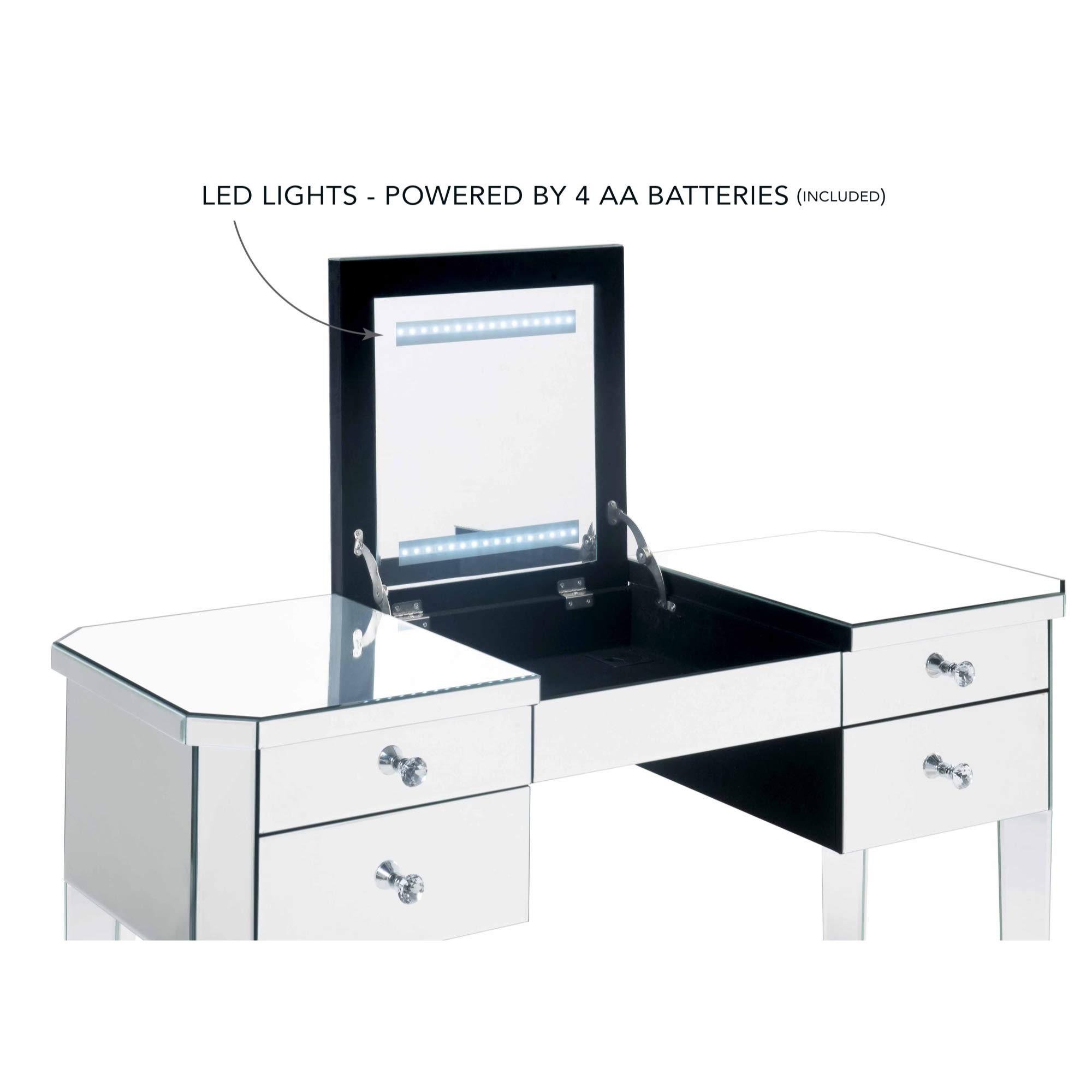 Inspired Home Mirrored Vanity Table - Design: Marabelle | 4 Drawers Lift-up Top | LED | Jewelry Holder | Cosmetics Organizer