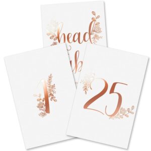 rose gold table numbers for wedding by sweetzer & orange - 1 to 25 elegant table number cards for weddings, bar mitzvah, quinceanera decorations, restaurant and more! premium paper table numbers