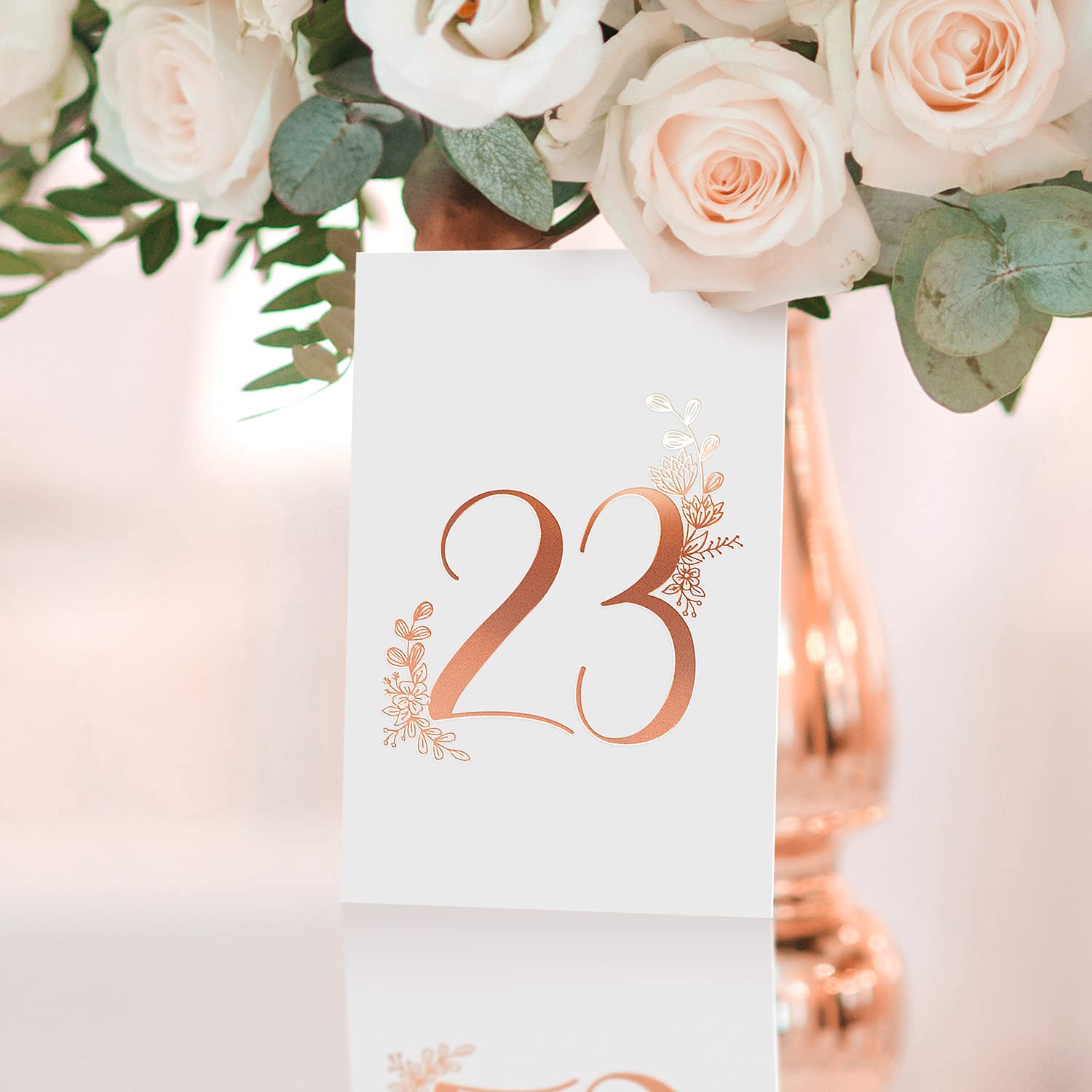 Rose Gold Table Numbers for Wedding by Sweetzer & Orange - 1 to 25 Elegant Table Number Cards for Weddings, Bar Mitzvah, Quinceanera Decorations, Restaurant and More! Premium Paper Table Numbers