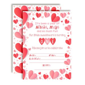 our little sweetheart first birthday red and white valentine party invitations, 20 5x7 fill in cards with twenty white envelopes by amandacreation