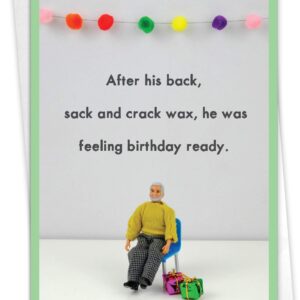 NobleWorks -1 Funny Men's Birthday Card with Envelope - Man Joke, Notecard for Happy Birthdays - Body Waxes C6950BDG