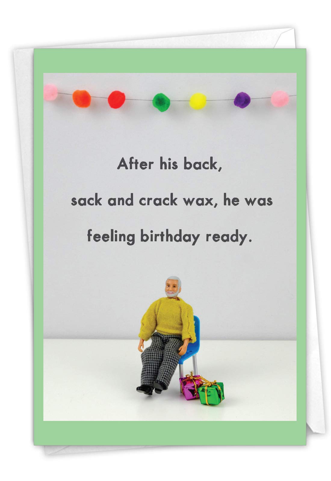 NobleWorks -1 Funny Men's Birthday Card with Envelope - Man Joke, Notecard for Happy Birthdays - Body Waxes C6950BDG