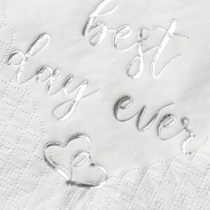 Crisky Best Day Ever Napkins Silver for Wedding Bridal Shower and Engagement Party Decorations,Cocktail Dessert Beverage Napkins 100 Pack, 3-ply