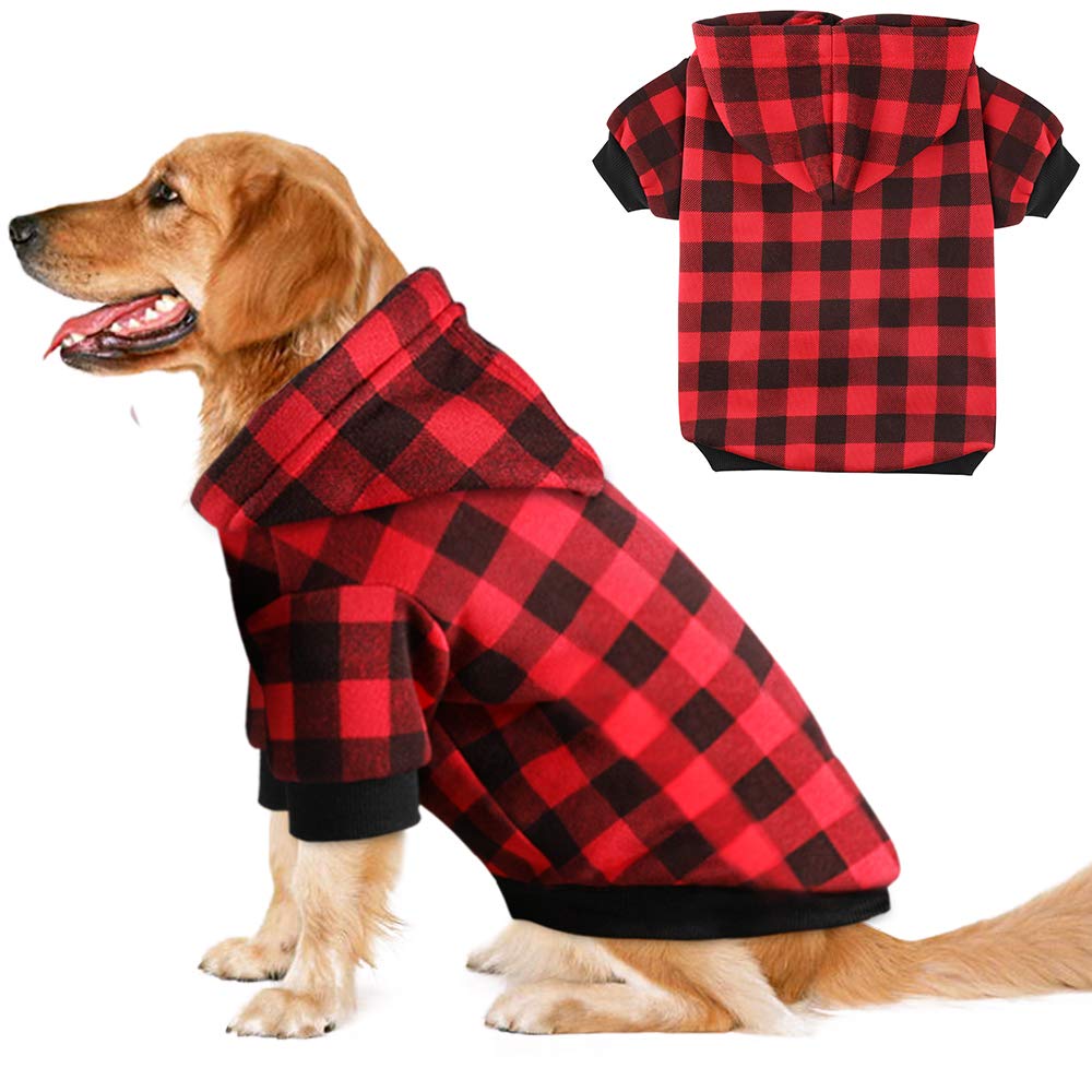 Plaid Dog Hoodie Sweatshirt Sweater for Medium Dogs Cat Puppy Clothes Coat Warm and Soft (M)