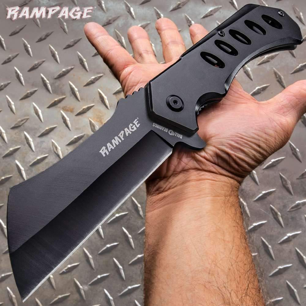 Rampage Black Cleaver Pocket Knife – Non-Reflective Stainless Steel Cleaver-Style Blade, Heavy Duty Pocket Clip, Ball Bearing Assisted Opening – Unique Pocket Knife for Knife Enthusiasts - 12” Overall