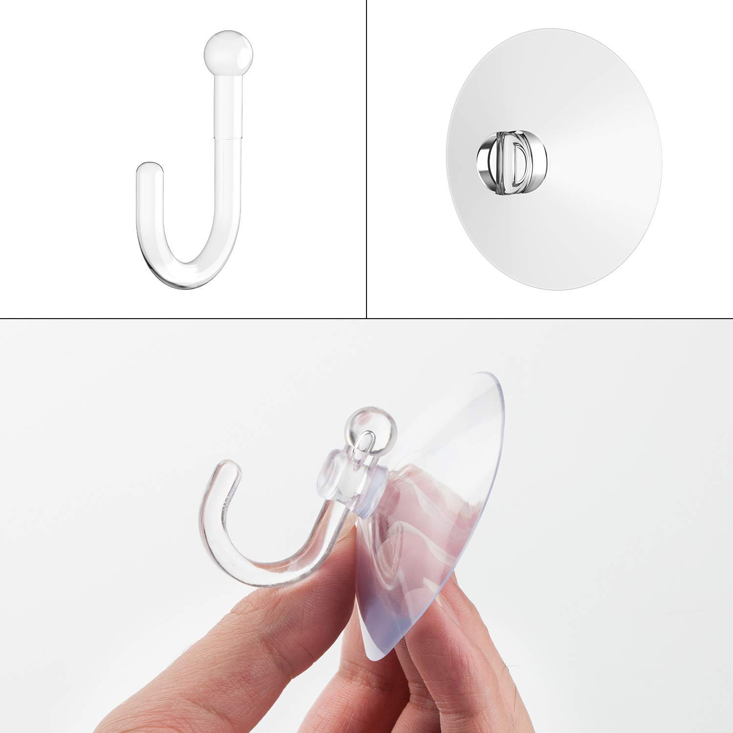 Suction Cup Hooks, 2.36Inches Strong Clear Cup Plastic Hooks, Heavy Duty Home Kitchen Bathroom Wall Window Hook Hangers(12Pack)